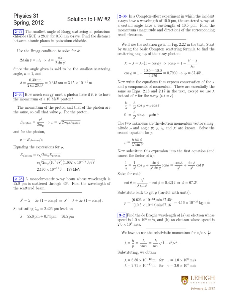 Hwsol 2 | PDF | Electronvolt | Photon