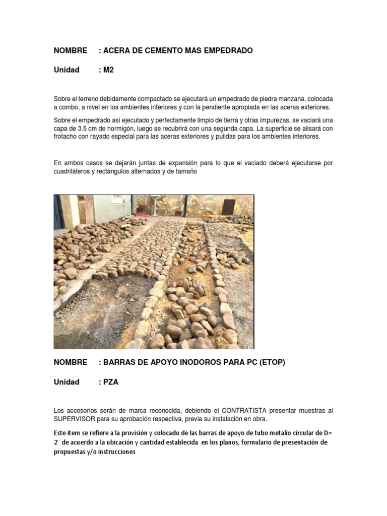 Acera de cemento y empedrado de piedra | PDF