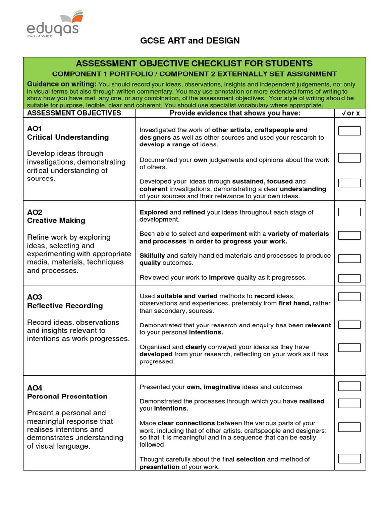 Artanddesign Assessment Objective Checklist | PDF | Insight ...