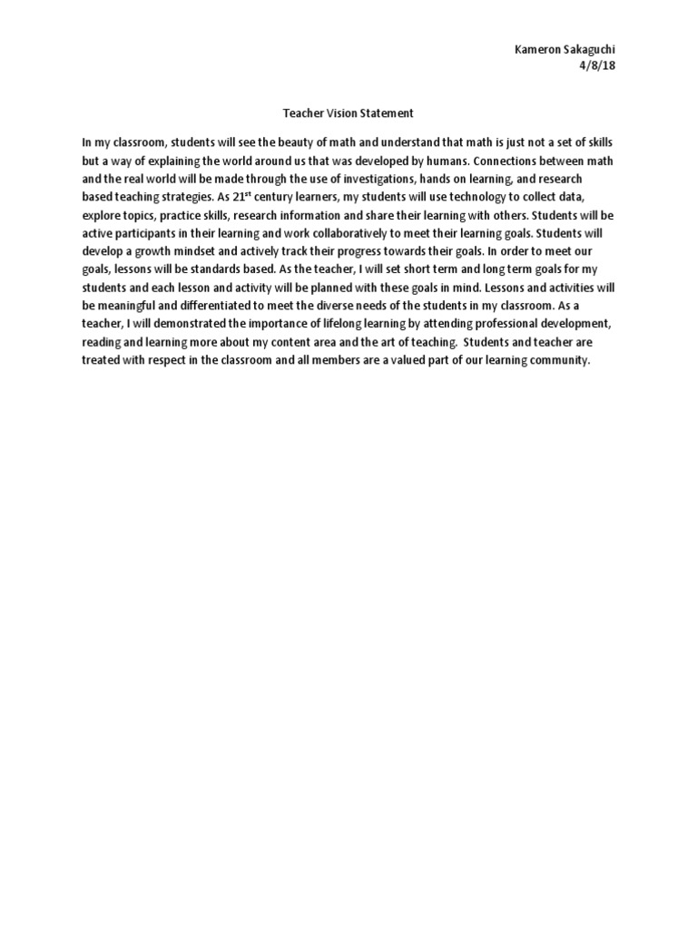 Teacher Vision Statement | PDF | Lifelong Learning | Learning