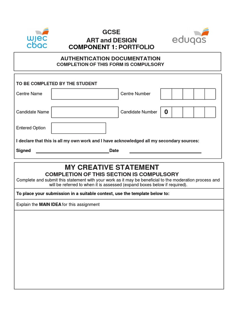 Authentication Documentation and My Creative Statement Eduqas e | PDF ...