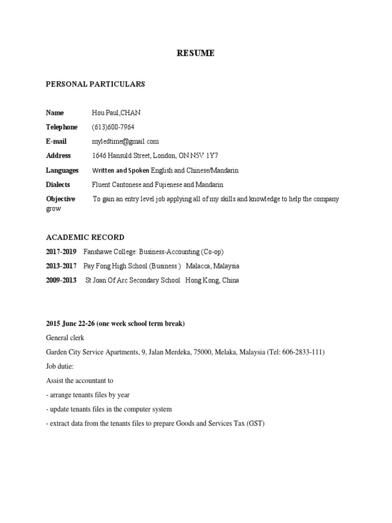 Chan Hou Paul Resume | PDF | Career & Growth
