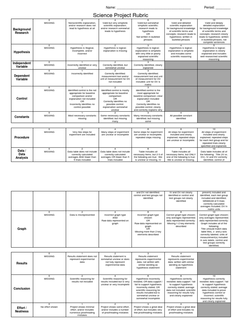 Science Project Rubric: Background Research | PDF | Experiment | Science