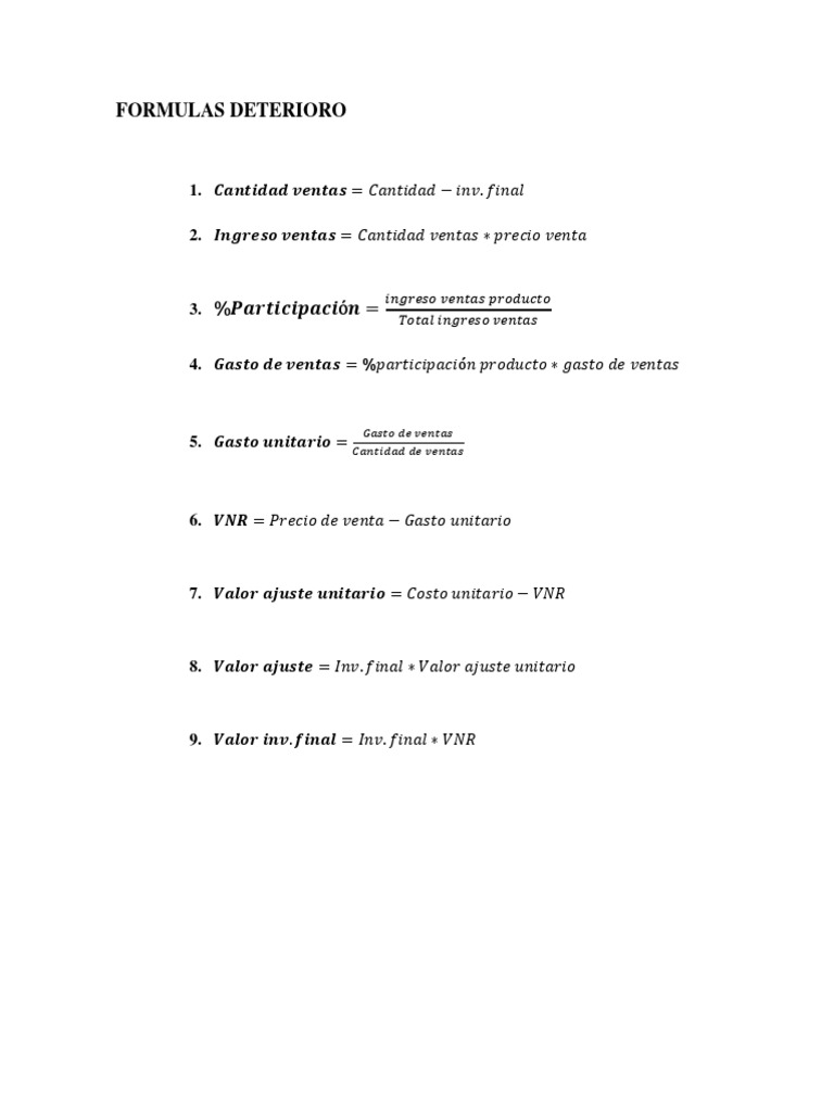 Fórmulas para calcular el valor del inventario final utilizando el ...