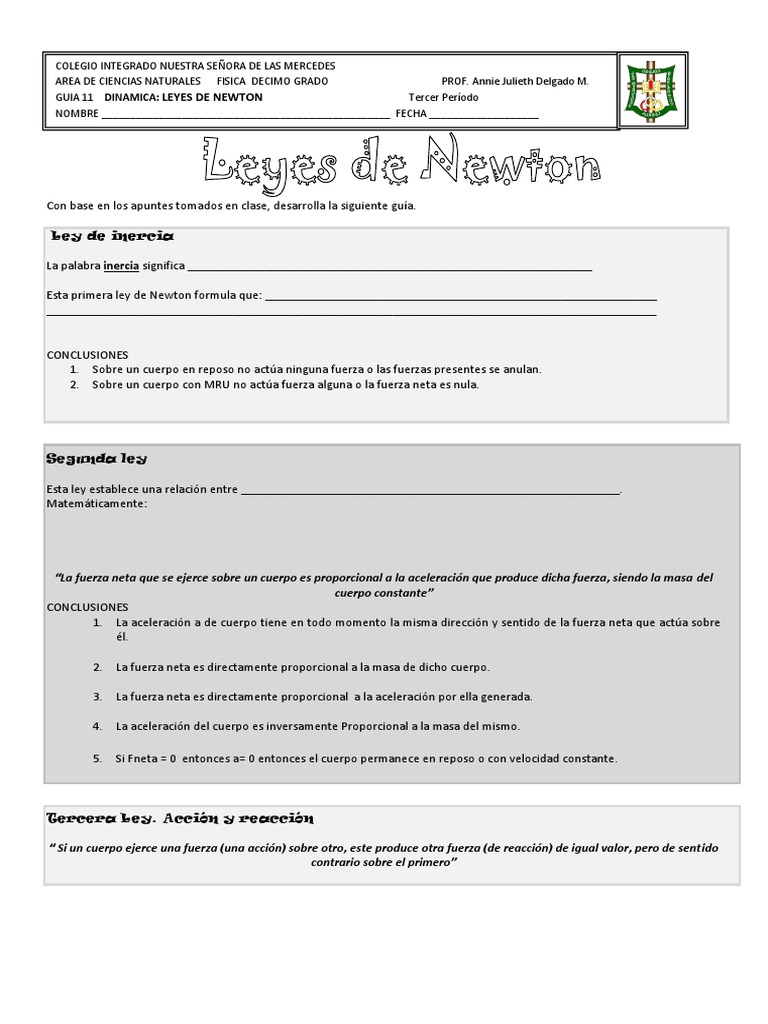 Leyes de Newton Activity 2018 | PDF | Las leyes del movimiento de ...