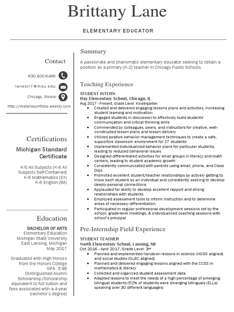Cps Teaching Resume | Download Free PDF | Teachers | Primary Education