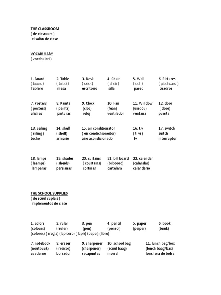 Vocabulario de útiles escolares en inglés | PDF | Materiales artisticos ...