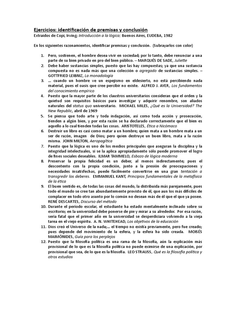 Identificación de Premisas y Conclusiones | PDF | Razón | René Descartes