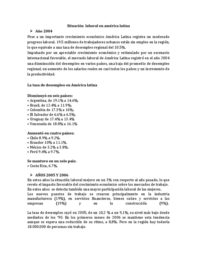 Ensayo Situación Laboral en América Latina | PDF | Desempleo | Ciencias ...