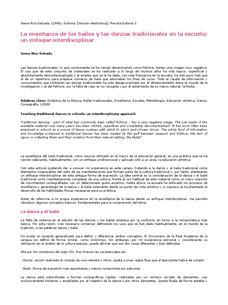 La Ensenanza de Los Bailes y Las Danzas Tradicionales en La Escuela Un ...