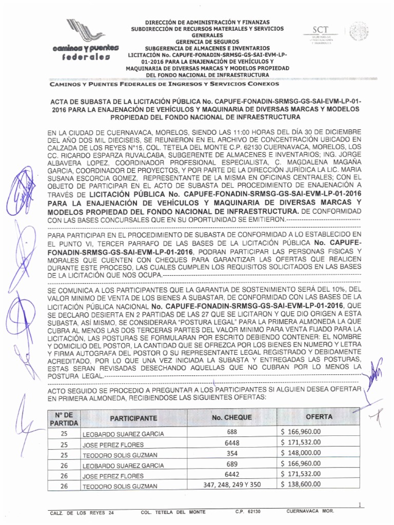 Acta Subasta Vehiculos y Maquinaria Fonadin | PDF