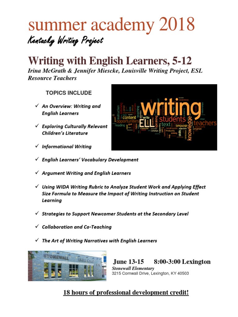 Summer Esl Academy 2018 With Location | PDF | English As A Second Or ...