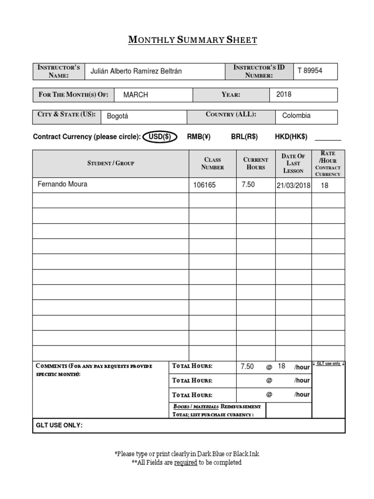 T - 89954 - Monthly Summary Sheet - MARCH - 106165 | PDF