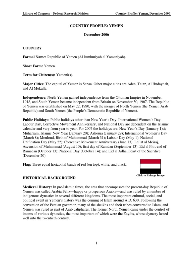 Basic Information About Yemen | PDF | Yemen | World Politics