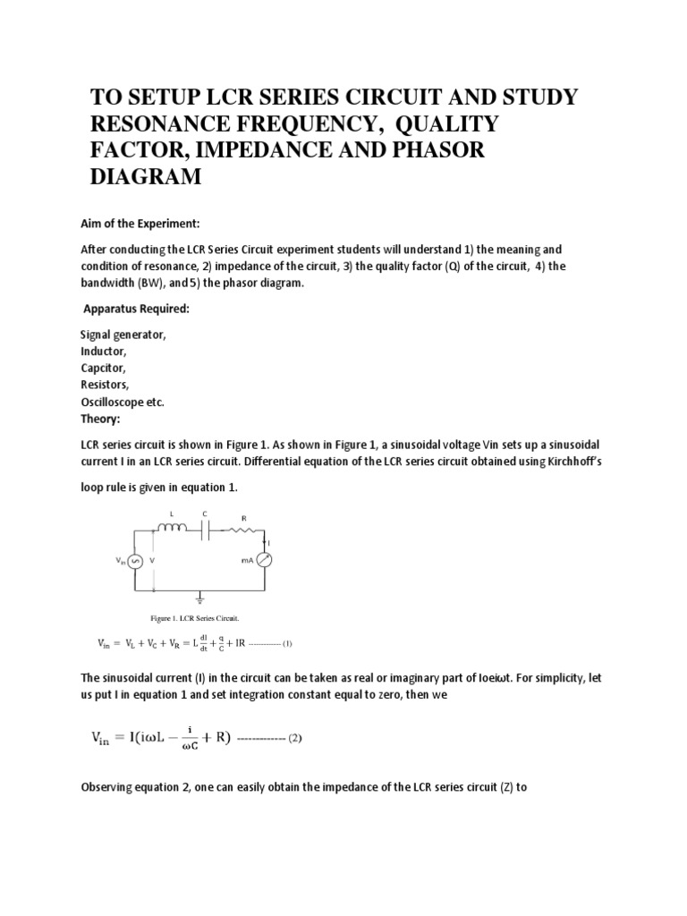 Characterization of an LCR Series Resonant Circuit: Determining ...
