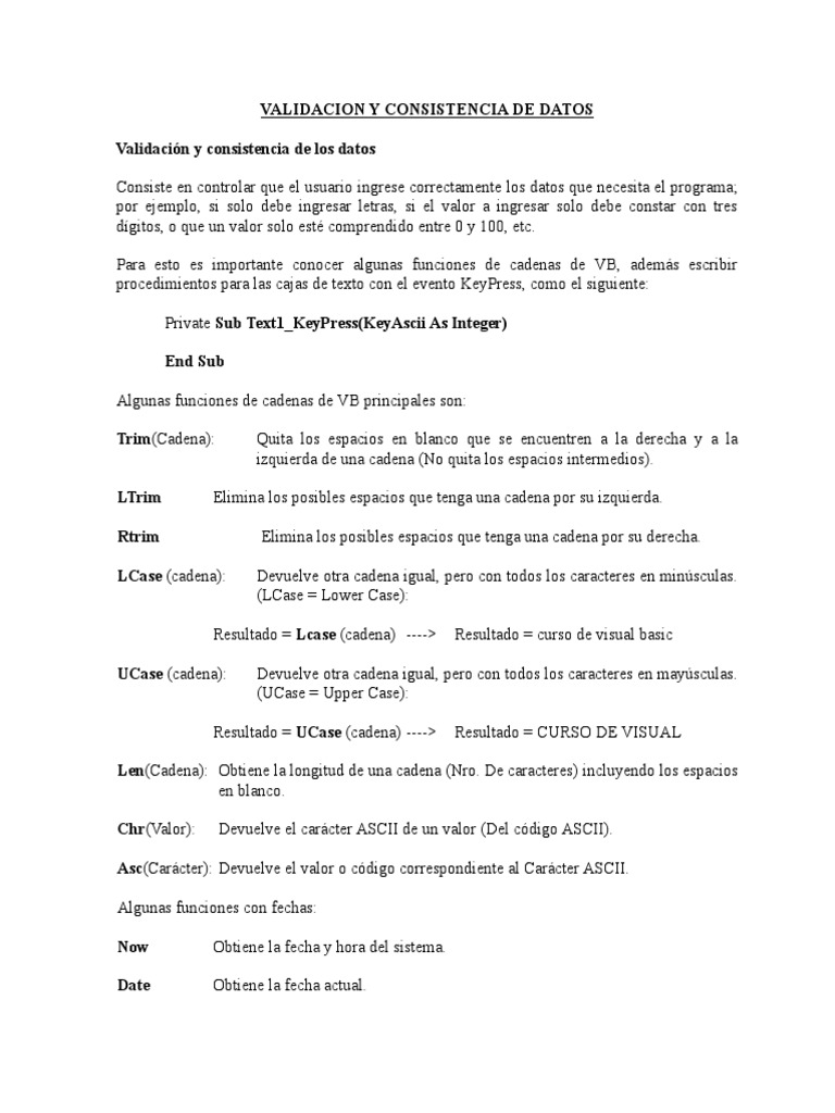 Validacion y Consistencia de Datos | PDF | Ascii | Cadena (informática)