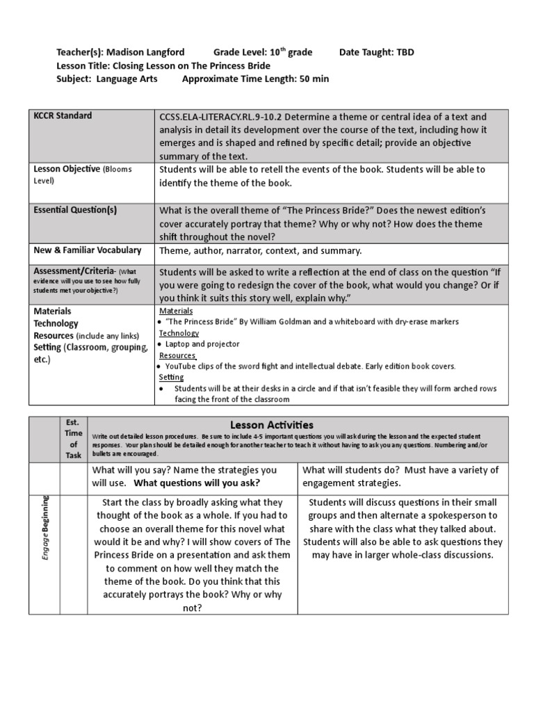 Core Lesson Plan | PDF | Classroom | Teachers
