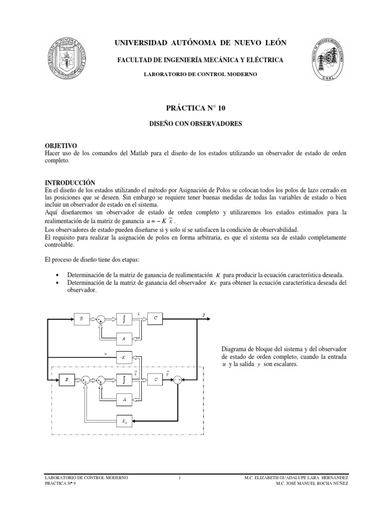 Práctica 10 de Control Moderno | PDF | Realimentación | Matriz (Matemáticas)