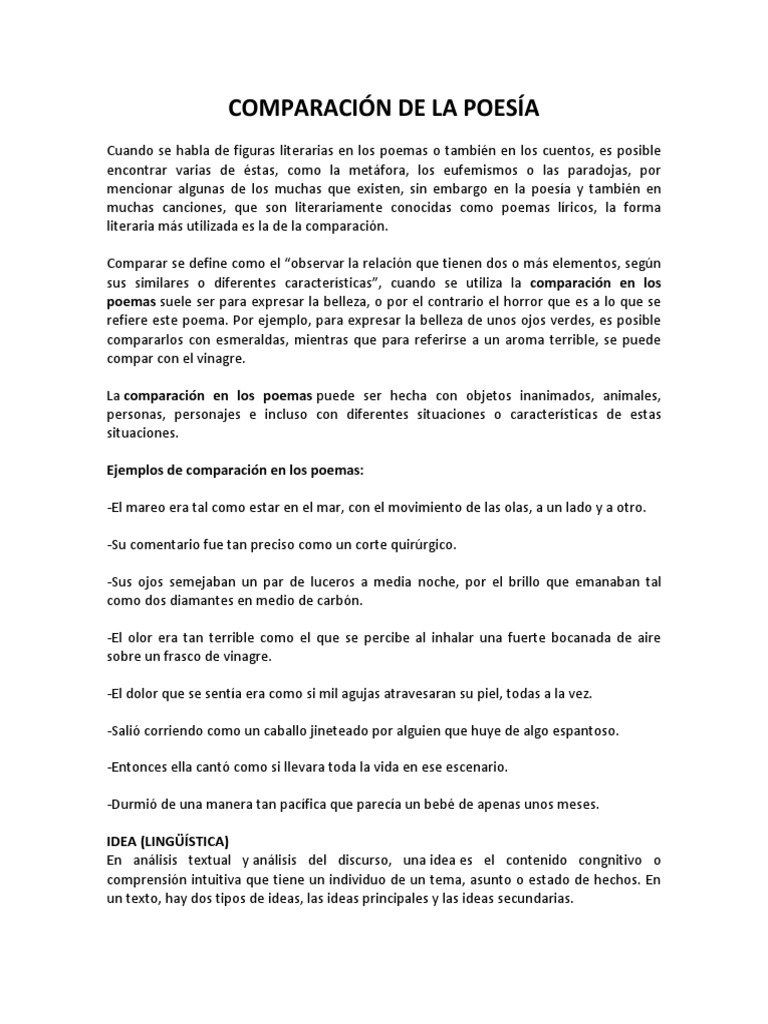 Comparación de La Poesía | PDF | Género gramatical | Numero Gramatical