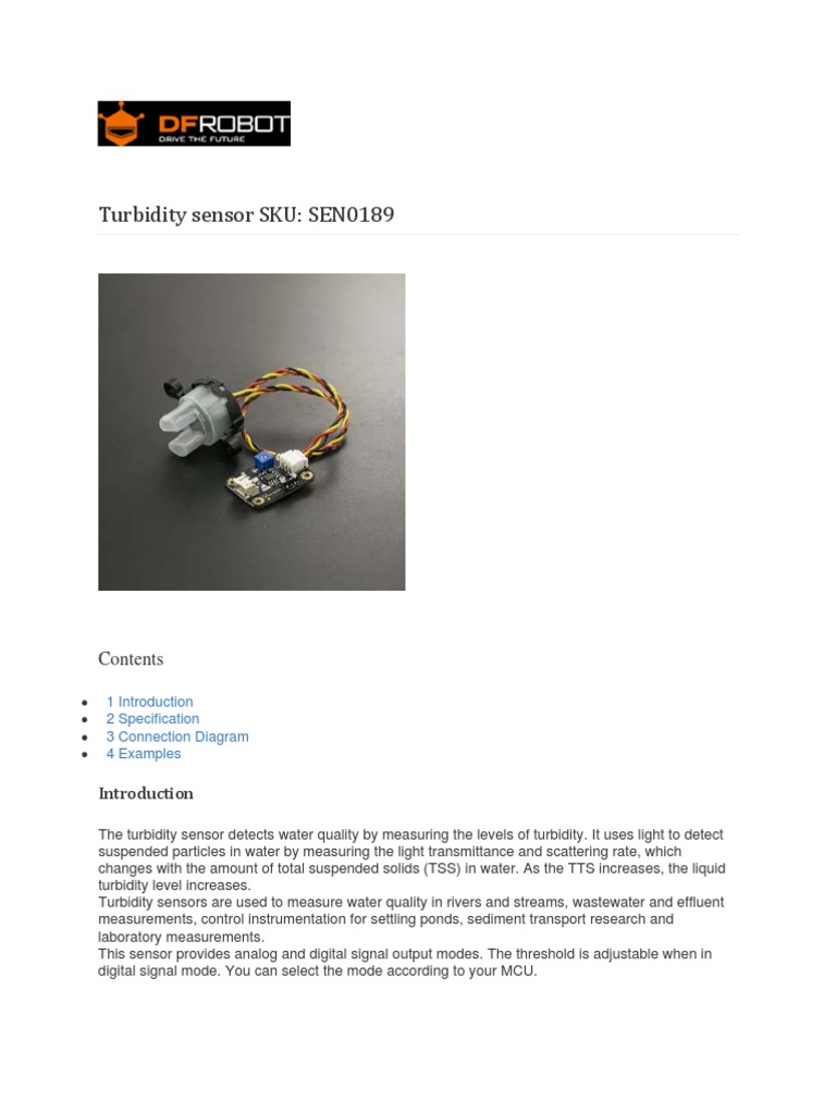 Turbidity Sensor SEN0189 | PDF | Sensor | Digital Signal