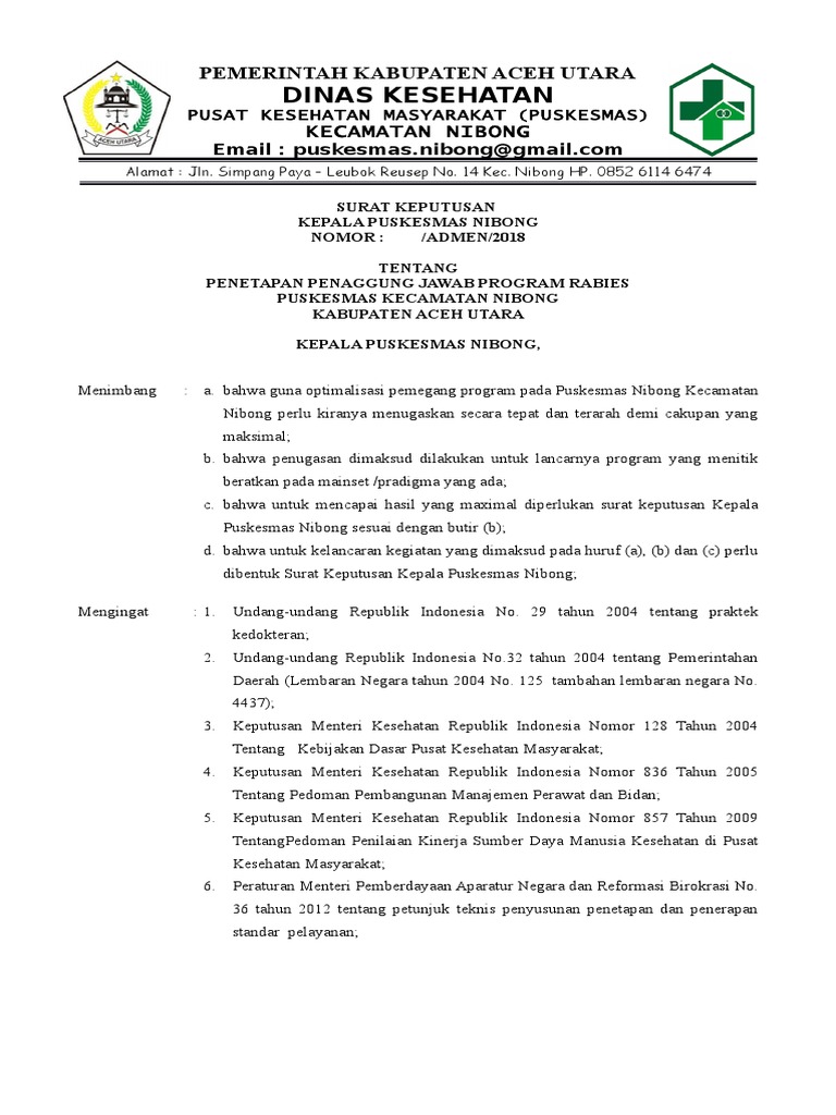 SK Pemegang Program Rabies PKM Nibong 2018 | PDF