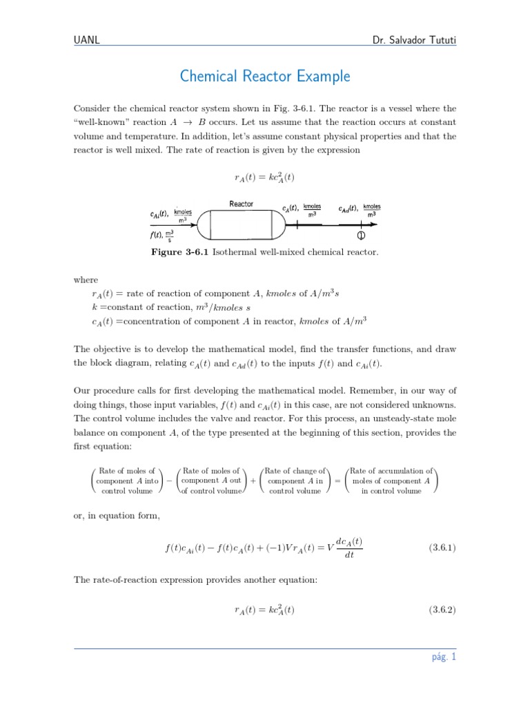 Chemical Reactor Example | PDF | Chemical Reactor | Reaction Rate