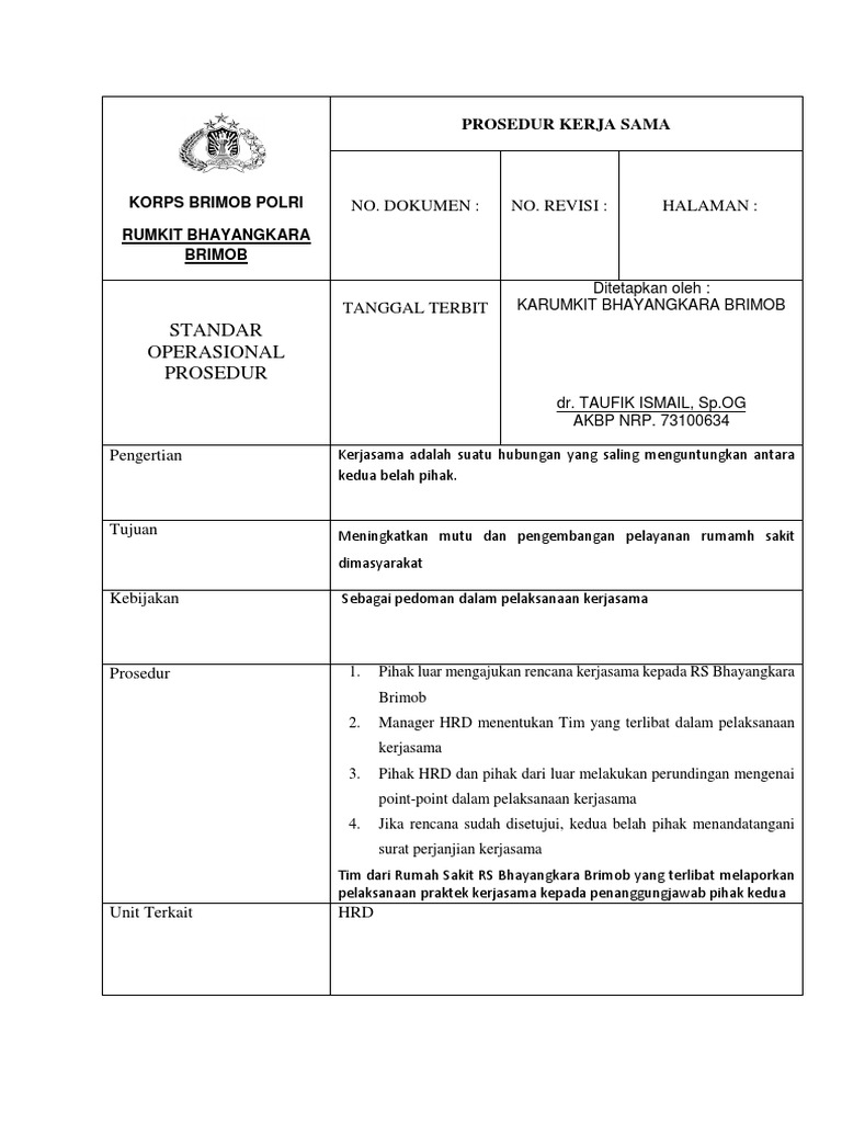 SOP Kerja Sama Tkrs | PDF