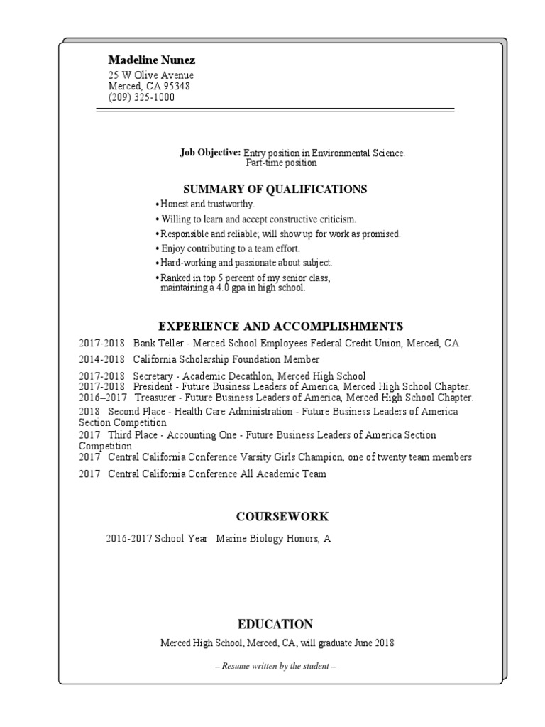 Resume Workbook | PDF | Behavior Modification | Schools