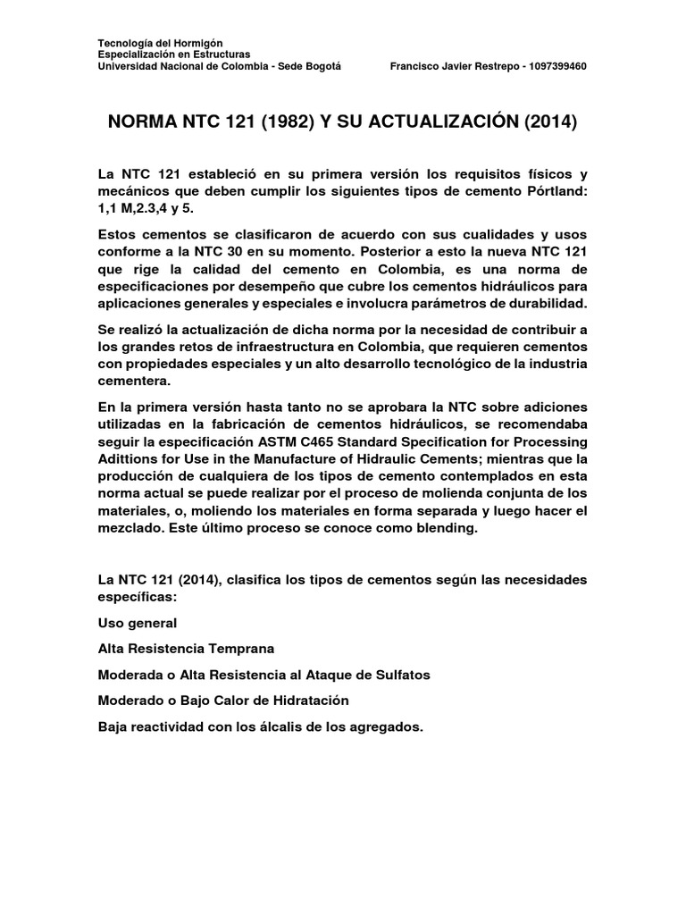 Norma NTC 121 | PDF | Cemento | Materiales