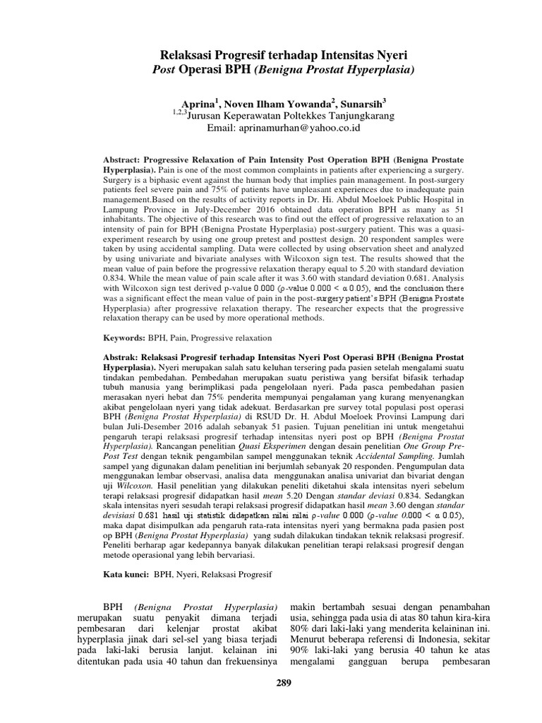 Post Operasi BPH (Benigna Prostat Hyperplasia) : Relaksasi Progresif ...