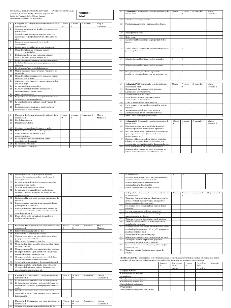 Inventario de Conducta Infantil ECI-4 | PDF | Salud y bienestar | Medicina