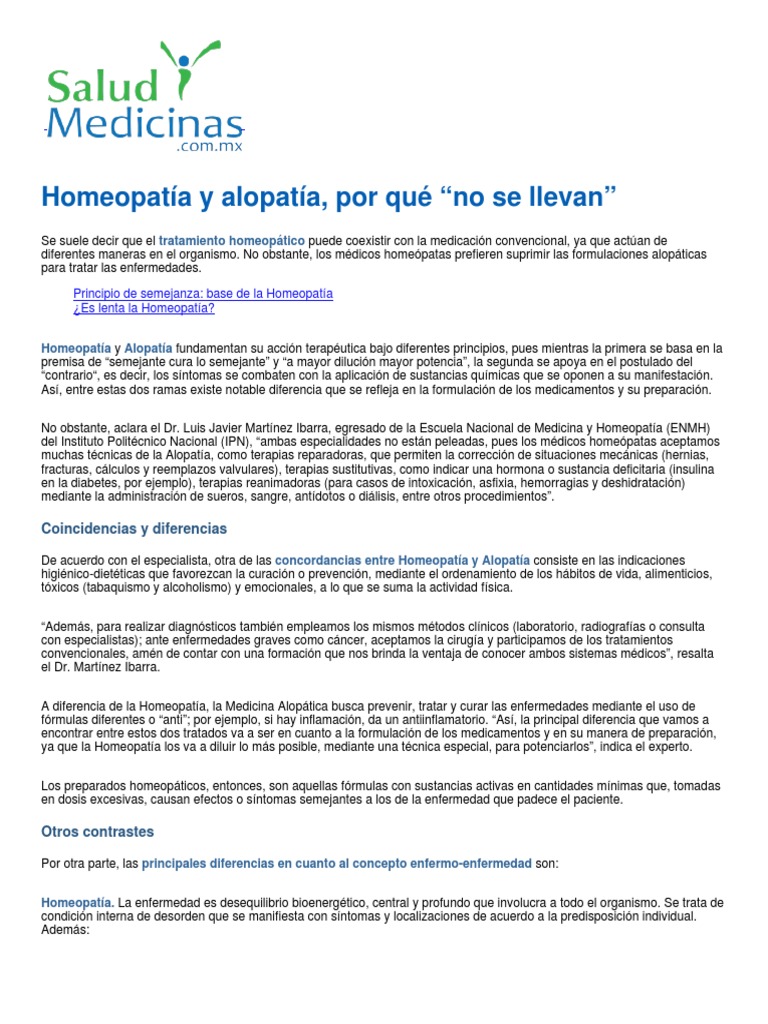 Homeopatia y Alopatia Por Que No Se Llevan | PDF | Homeopatía ...