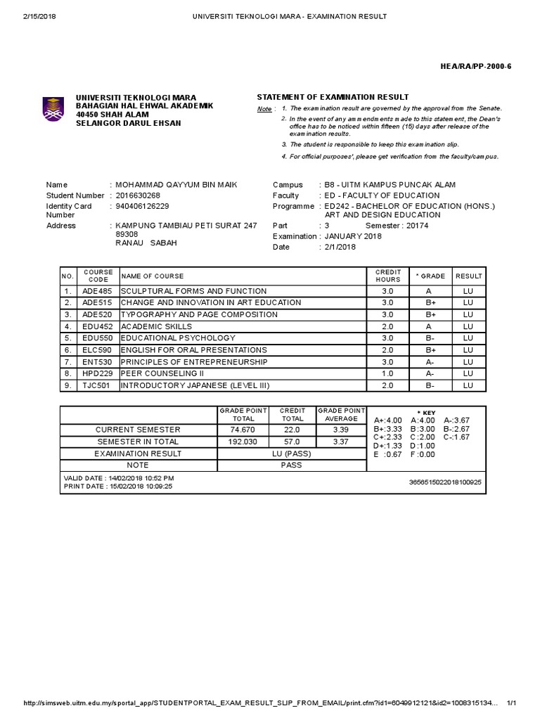 Universiti Teknologi Mara - Examination Result PDF | PDF | Academia ...