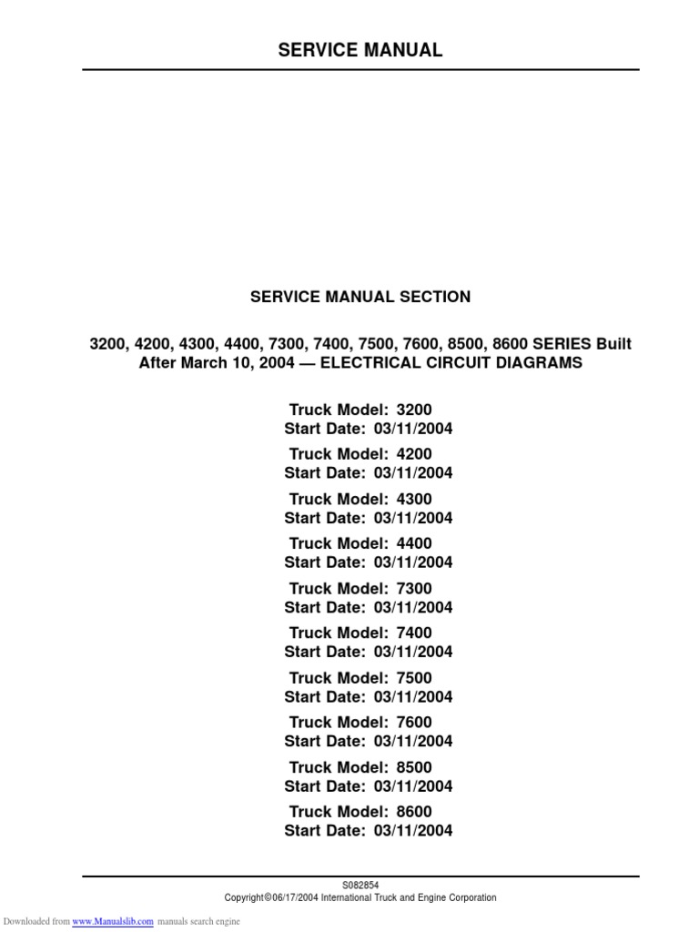 International 8600 PDF Service Manual - Electrical Circuit Diagrams ...