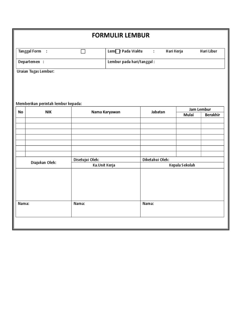 Formulir Pengajuan Lembur | PDF