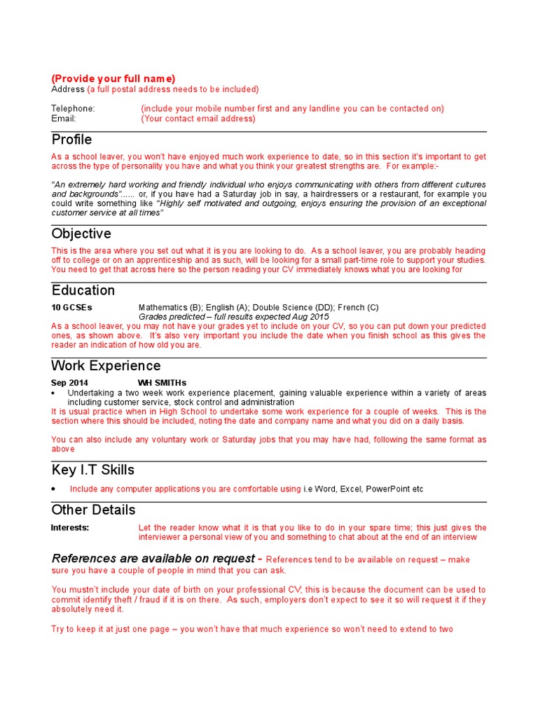 School Leaver CV Template | PDF