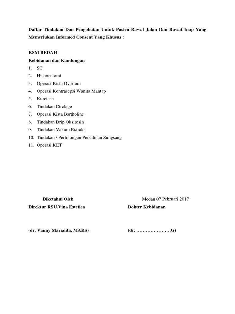 Daftar Tindakan Dan Pengobatan Untuk Pasien Rawat Jalan Dan Rawat Inap ...
