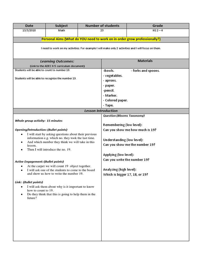 Math Lesson 2 | PDF | Teaching | Learning