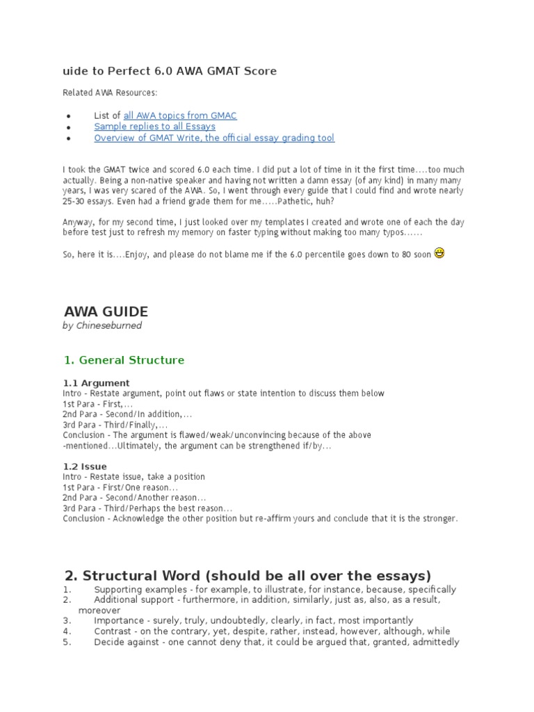 Awa Guide: Uide To Perfect 6.0 AWA GMAT Score | PDF | Argument ...
