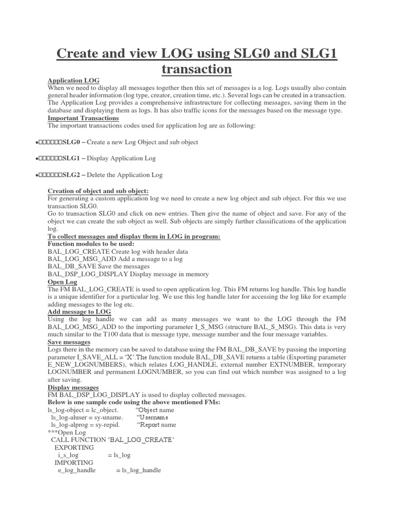 SAP Appl LOG Creation | PDF | Object (Computer Science) | Subroutine