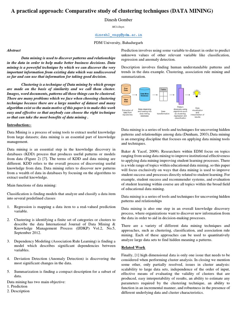 Paper Dinesh Clustering Techniques | PDF | Cluster Analysis | Data Mining