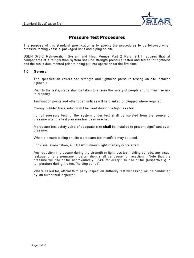Method Statement - Refrigerant Pipeline Pressure - Test - Procedure ...