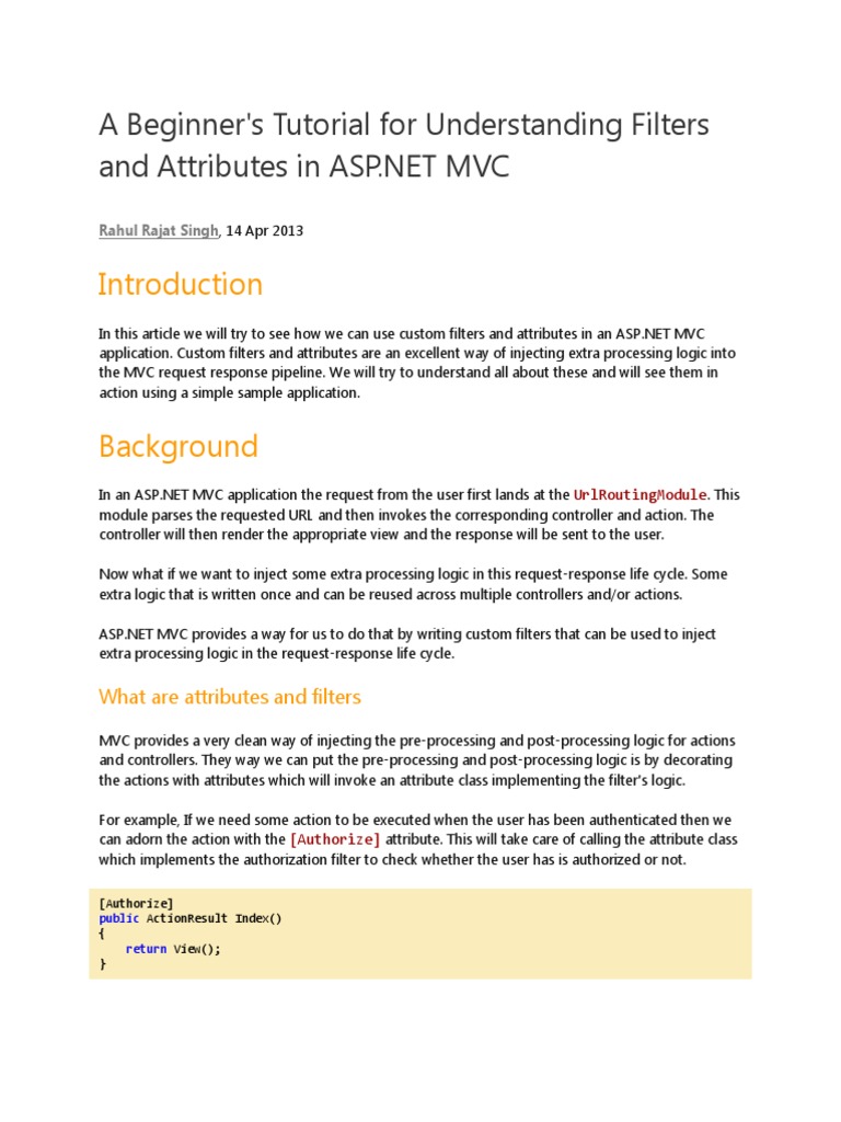 Understanding Filters And Attributes In Asp Net Mvc Pdf Modelviewcontroller Interface 