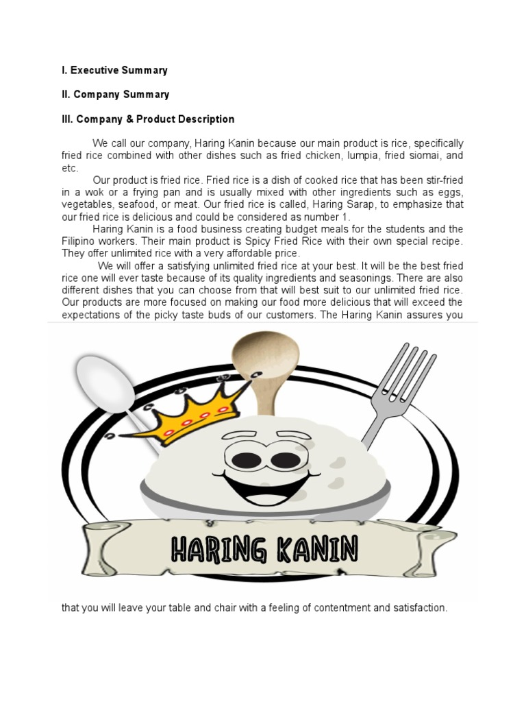 I. Executive Summary II. Company Summary III. Company & Product ...