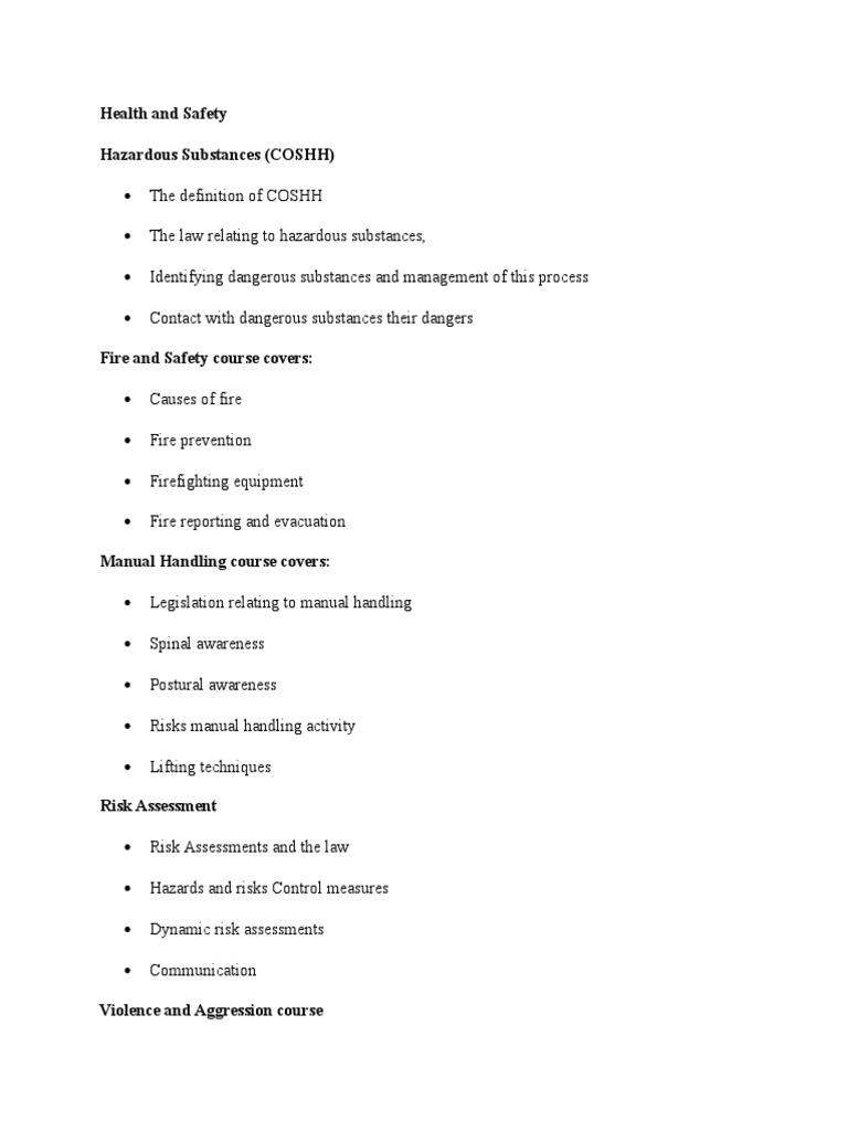 Health and Safety Hazardous Substances (COSHH) | PDF