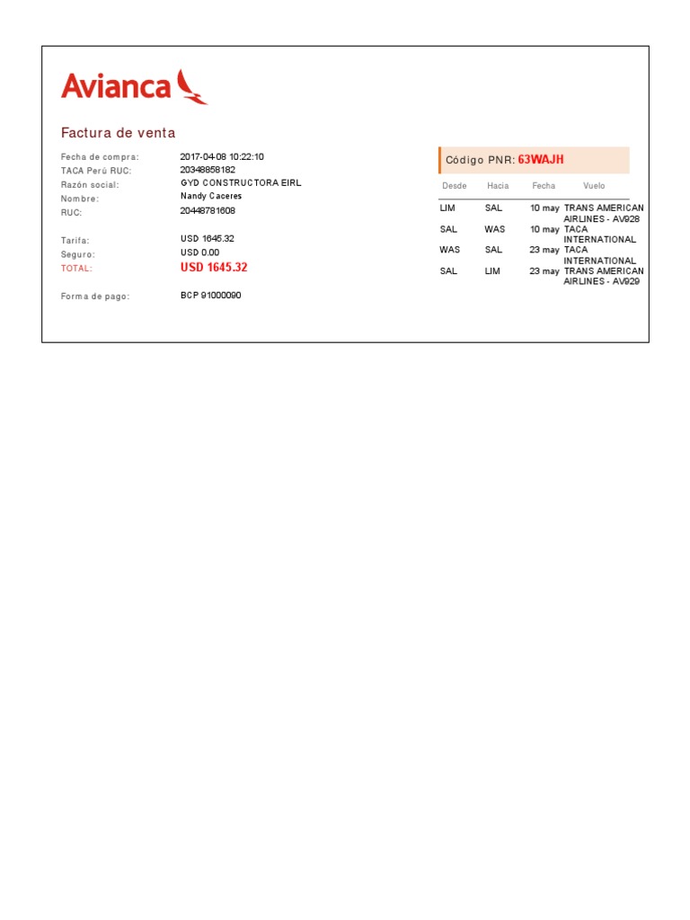 Reserva Avianca | PDF