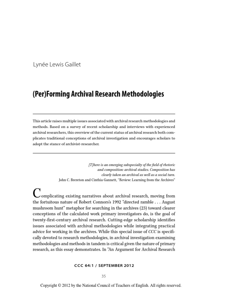 (Per) Forming Archival Research | PDF | Rhetoric | Archive