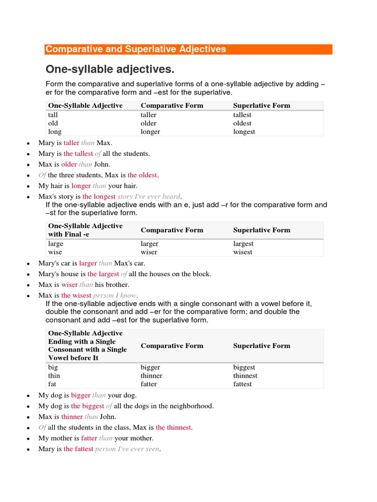 Forming Comparative and Superlative Adjectives | PDF | Cognitive ...