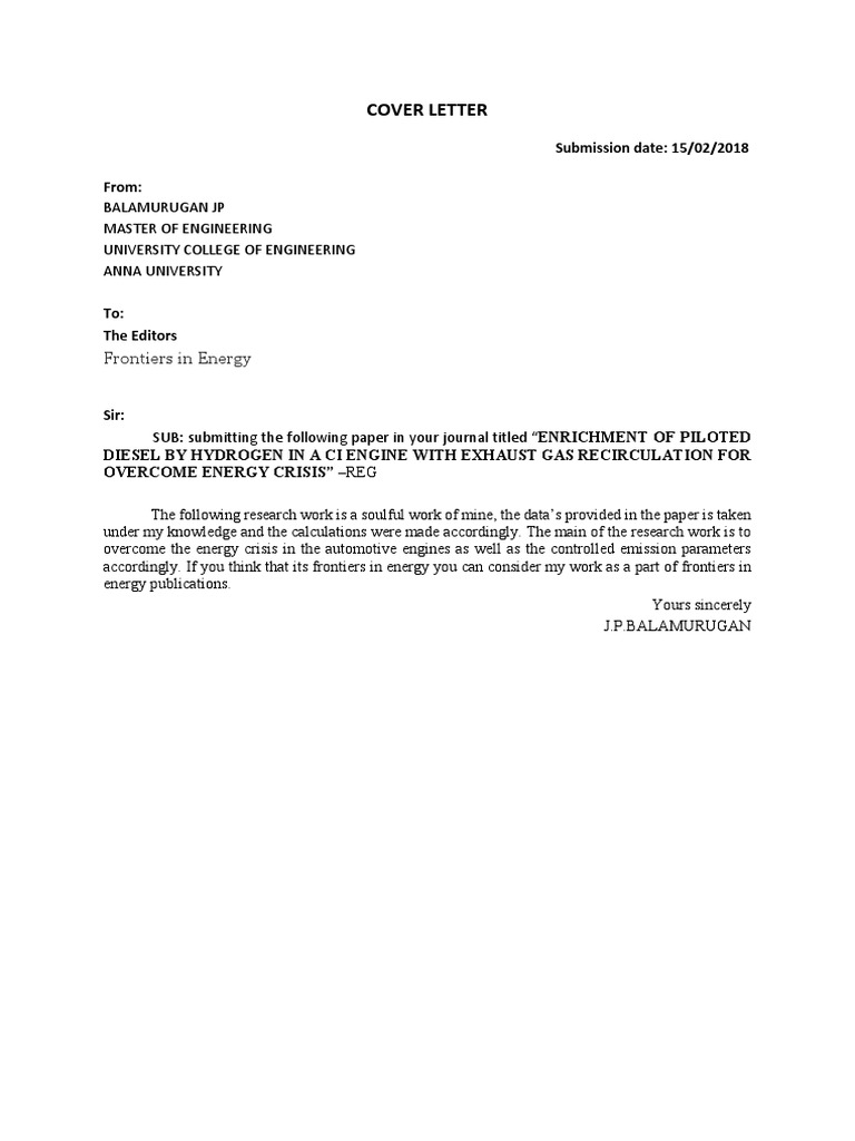 Cover Letter: Frontiers in Energy | PDF