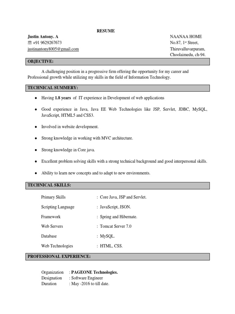 Antony Resume | PDF | Java Server Pages | Java Servlet